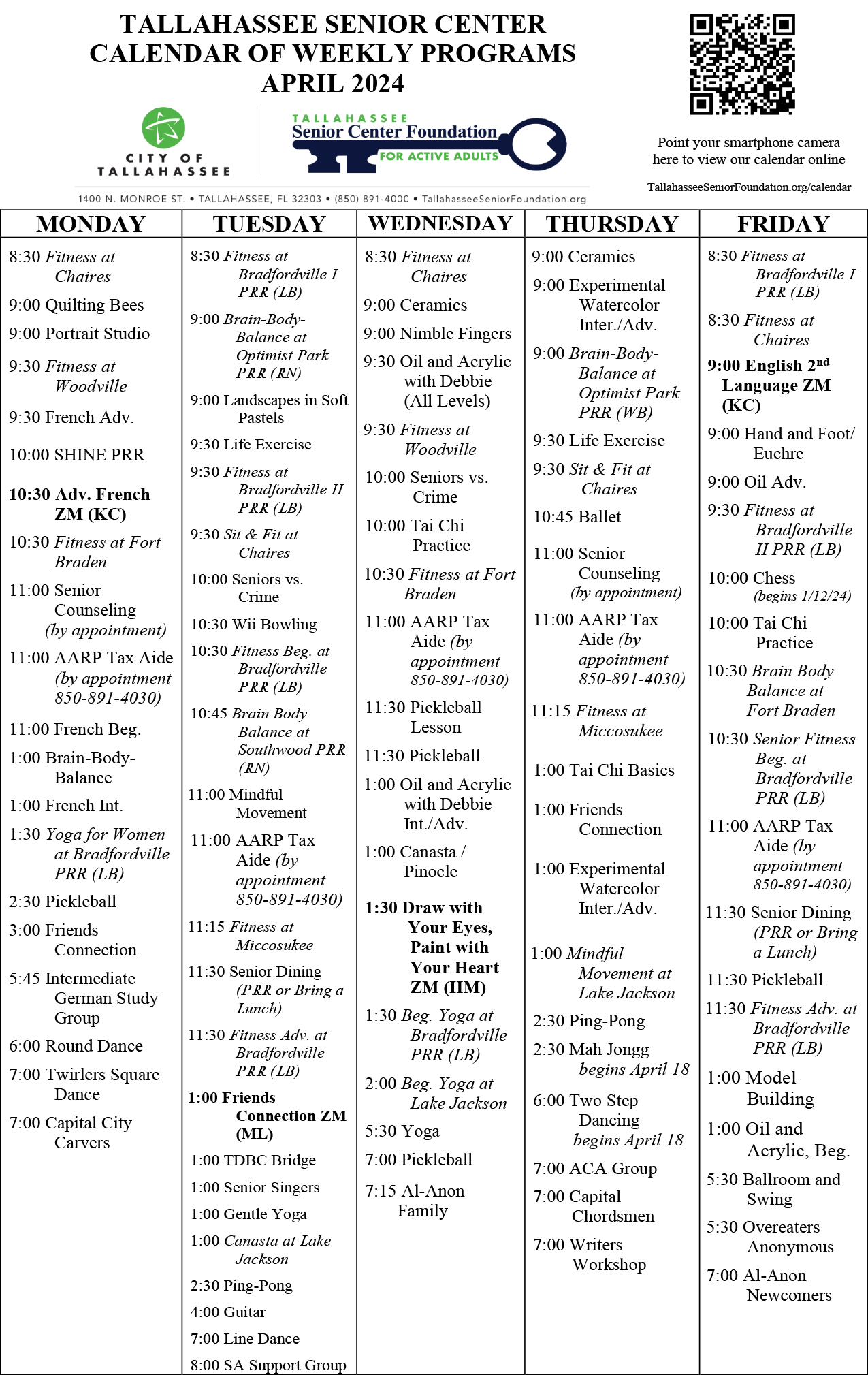 Calendar - Tallahassee Senior Center Foundation