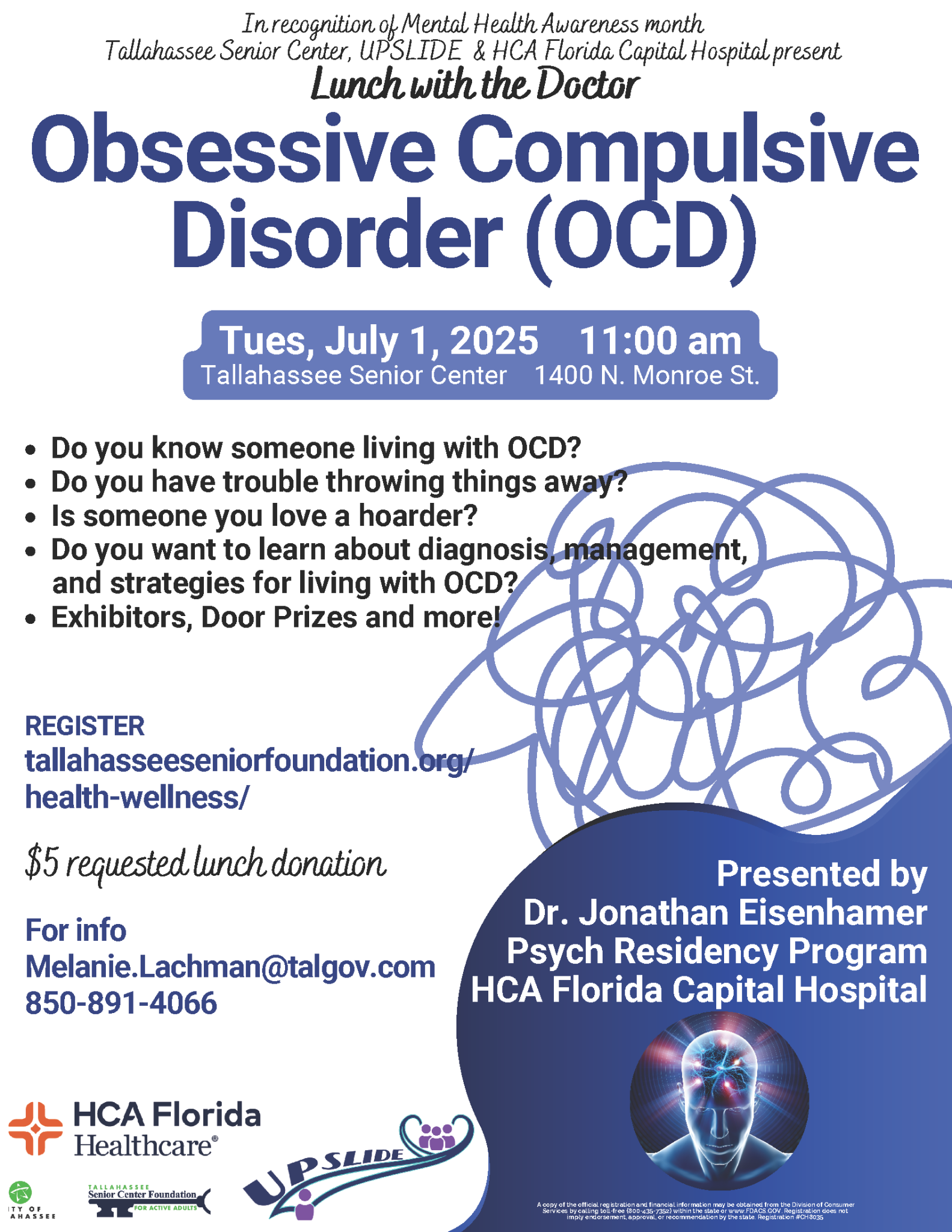 Lunch with the Doctor: Obsessive Compulsive Disorder (OCD) – Tallahassee Senior Center Foundation